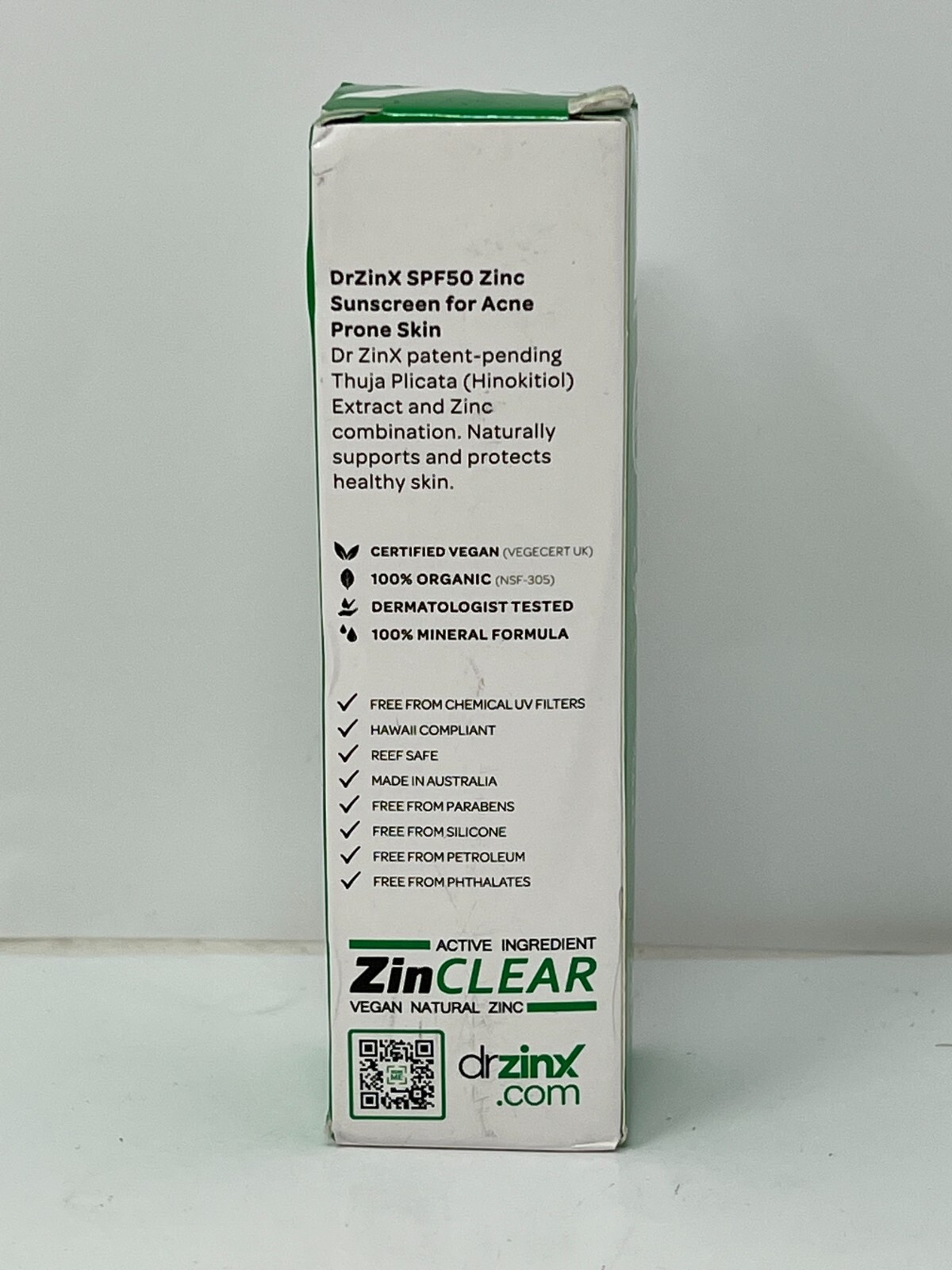Dr Zinx Vegan Organic - SPF 50 Zinc Sunscreen for Acne Prone Skin / 2.5 ...