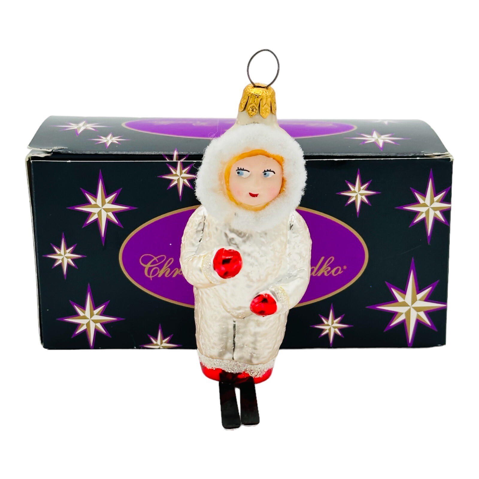 Christopher Radko Ski Baby Glass Christmas Ornament 4” 1993 Eskimo Fur ...