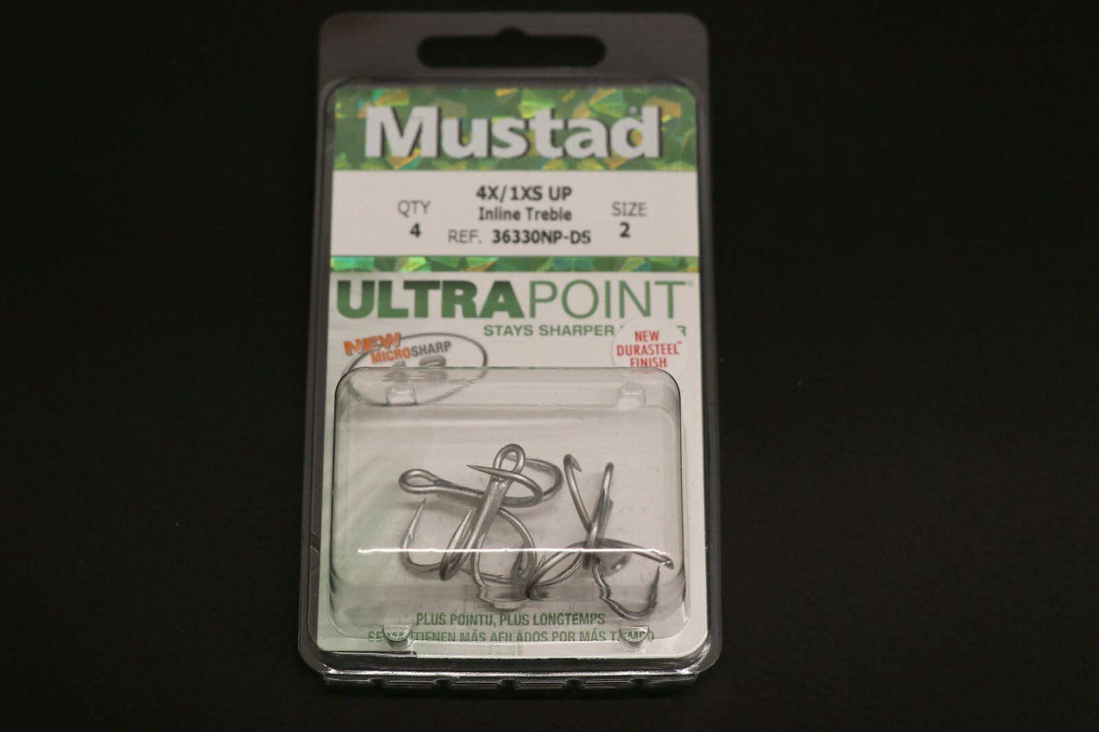 Mustad Ultra Point 36330NP-DS Size 2 Inline 4X Treble Hooks Durasteel ...