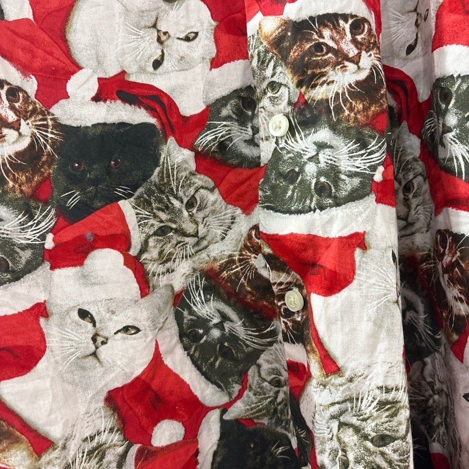 North Pole Trading Co. Cat Santa Button Down Shirt 4XL Holiday Cats ...