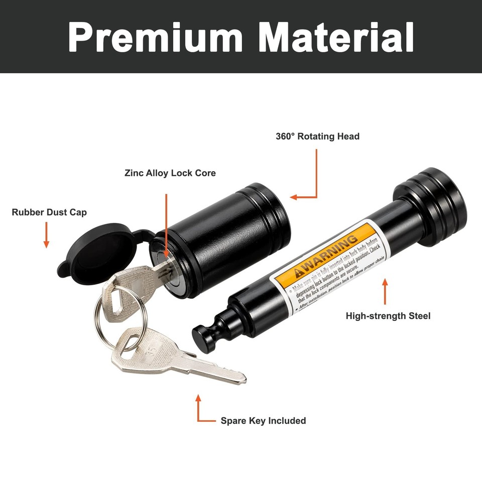 TOPSHINE Black Hitch Pin Lock, 5/8" Dia Trailer Hitch Looking Pin with ...
