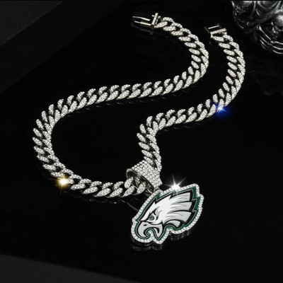 PHILADELPHIA EAGLES GEM NECKLACE Silver Bling Football Pendant / 24 ...