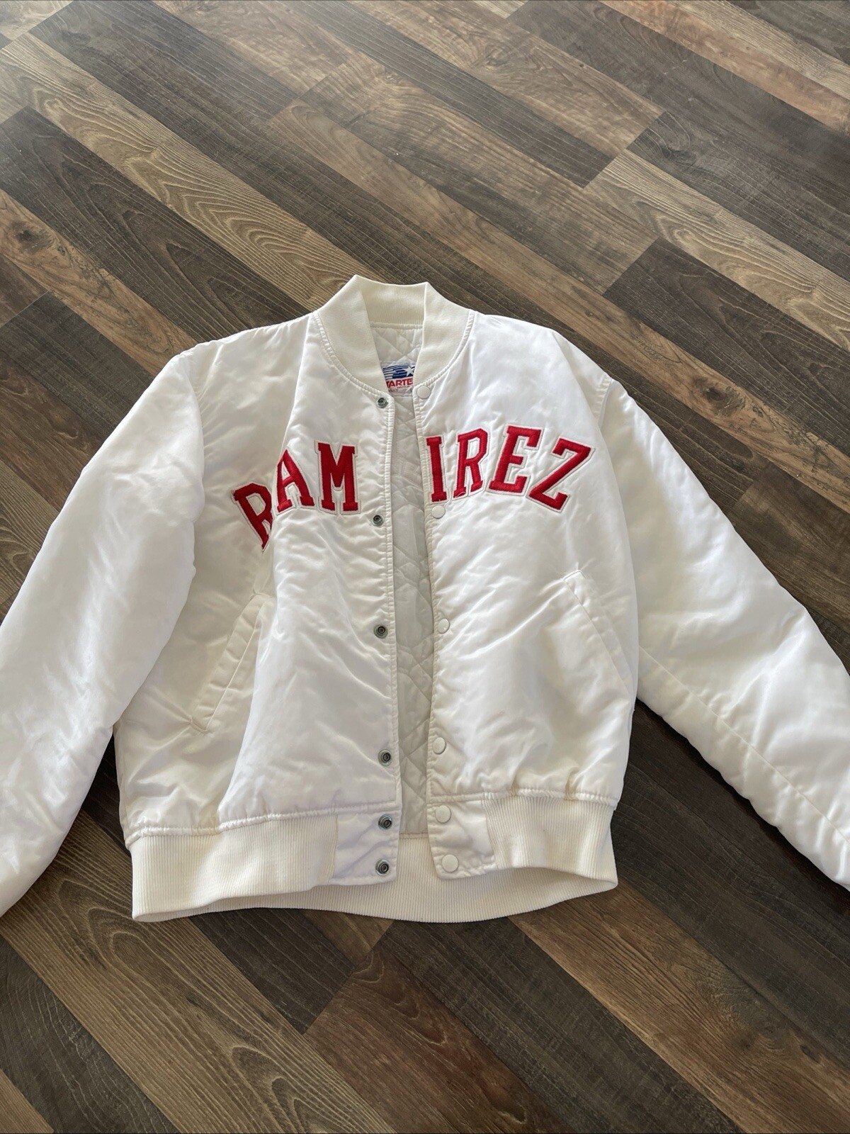 Vintage RARE 80s 90s WHITE Starter Satin Varsity Bomb… - Gem