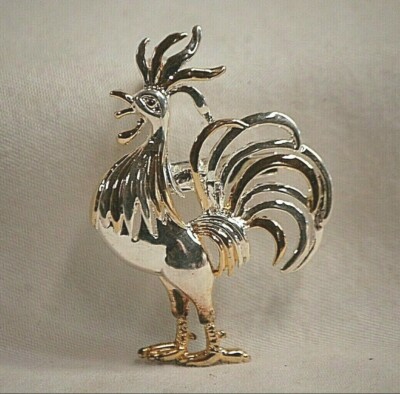 MJ Signed Jewelry Rooster Barnyard Farm Pin Brooch Pendant Silver ...