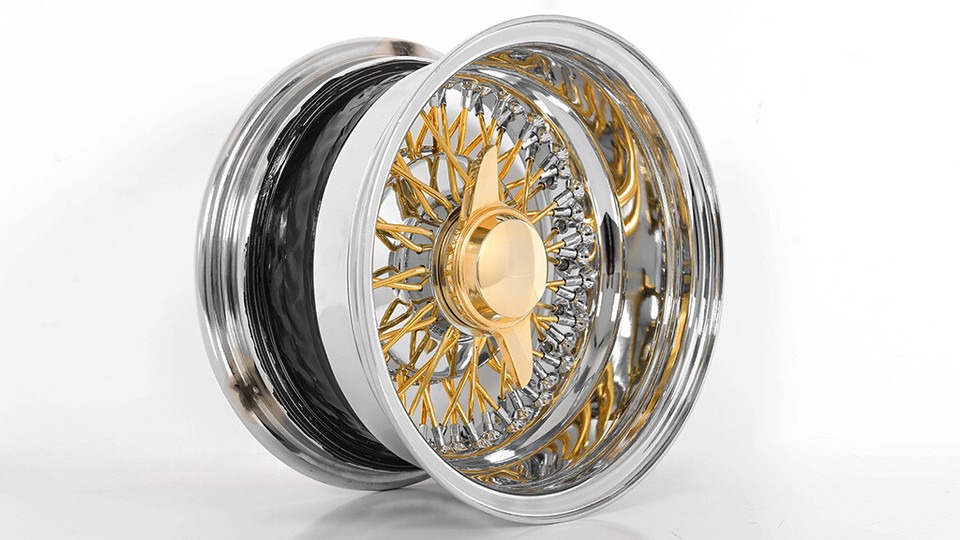 14X7" LA WIRE WHEELS REVERSE 72-SPOKE CROSS LACE CHROME/GOLD SPOKES ...