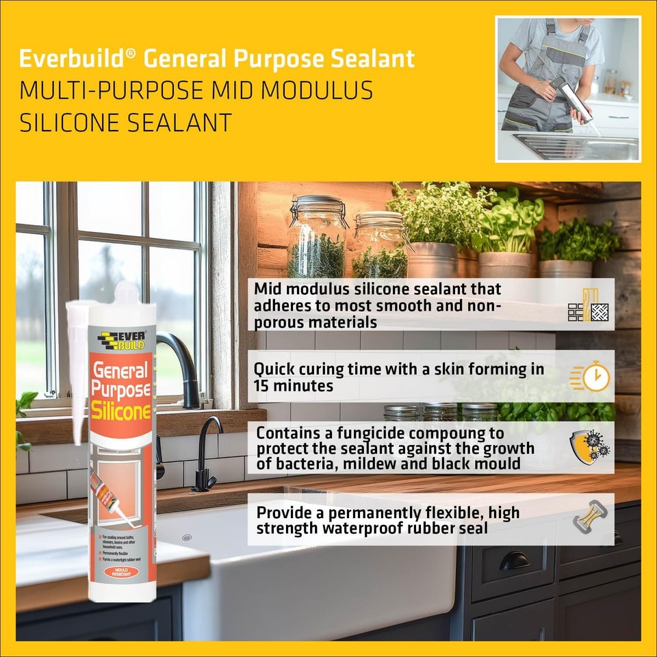 Everbuild General Purpose Silicone Sealant – Waterproof – Suitable for ...