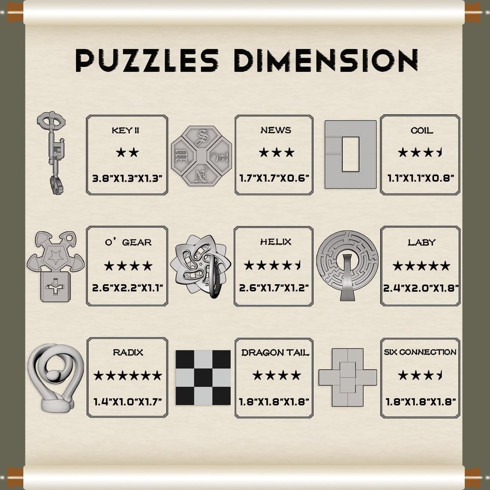 9PCS IQ Puzzle Box Set - Metal & Wood Brain Teaser Games, Decryption ...