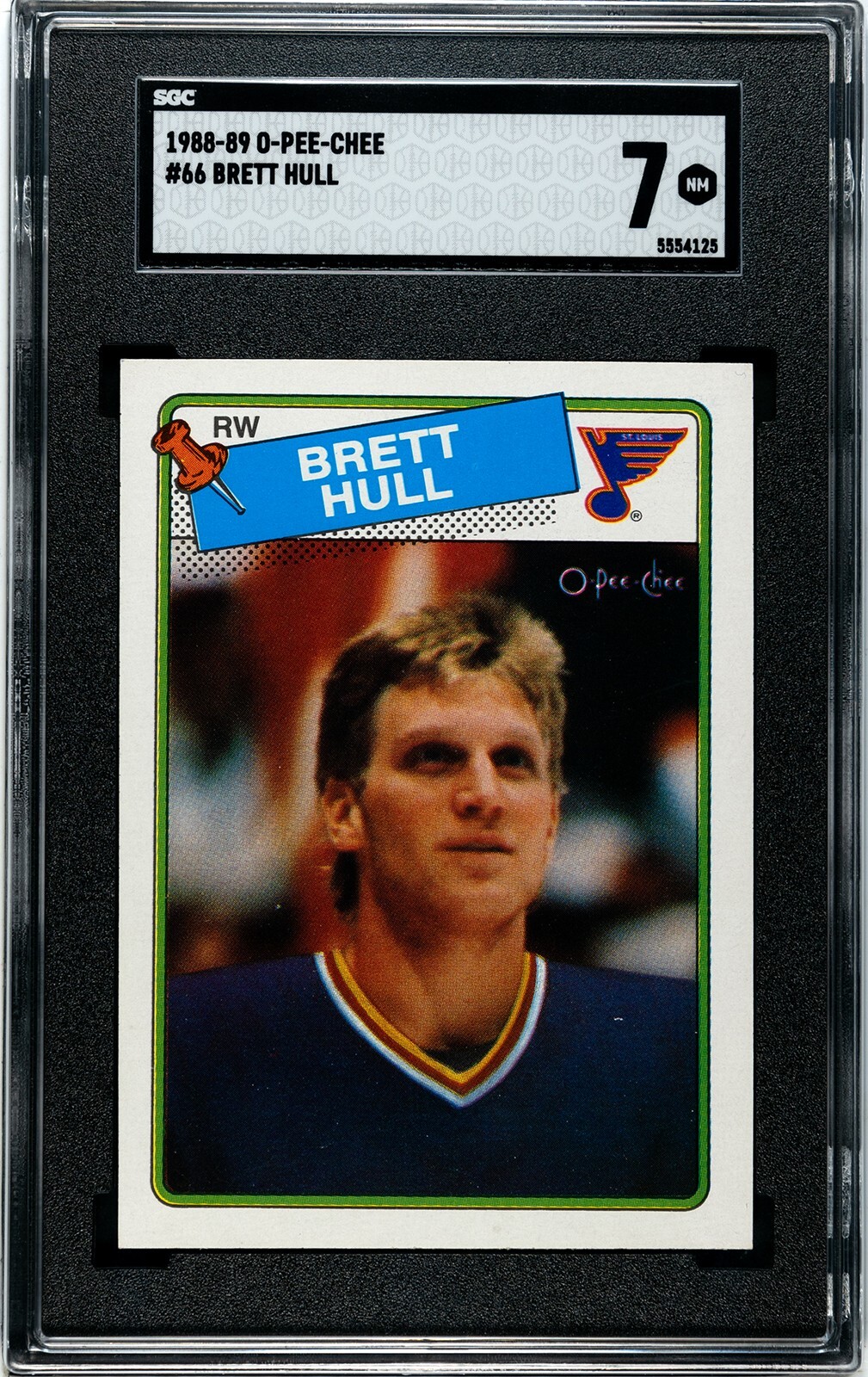 1988-89 O-PEE-CHEE OPC BRETT HULL ROOKIE CARD RC #66 SGC 7 ST LOUIS ...