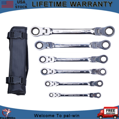 6Pcs Extra Long Ratcheting Wrenches Spanner Set Double Box End Flex ...