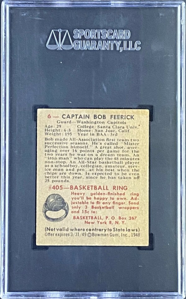 1948 Bowman Basketball #6 Captain Bob Feerick RC SGC 6 | eBay