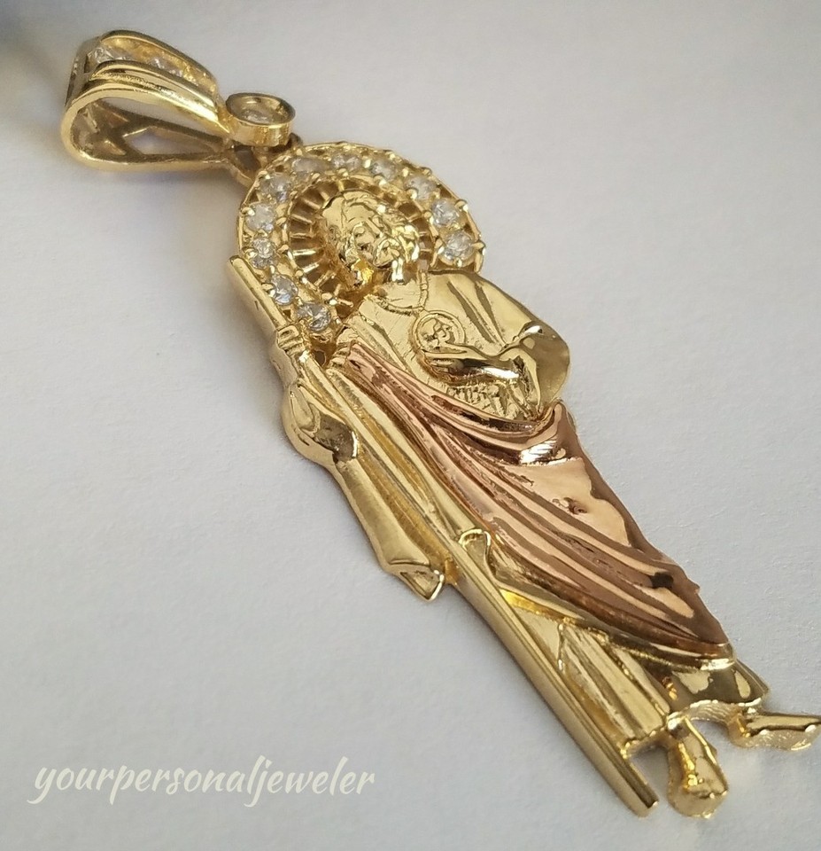 Big 14k yellow rose Gold Saint Jude judas Pendant charm 2.20 inch long ...