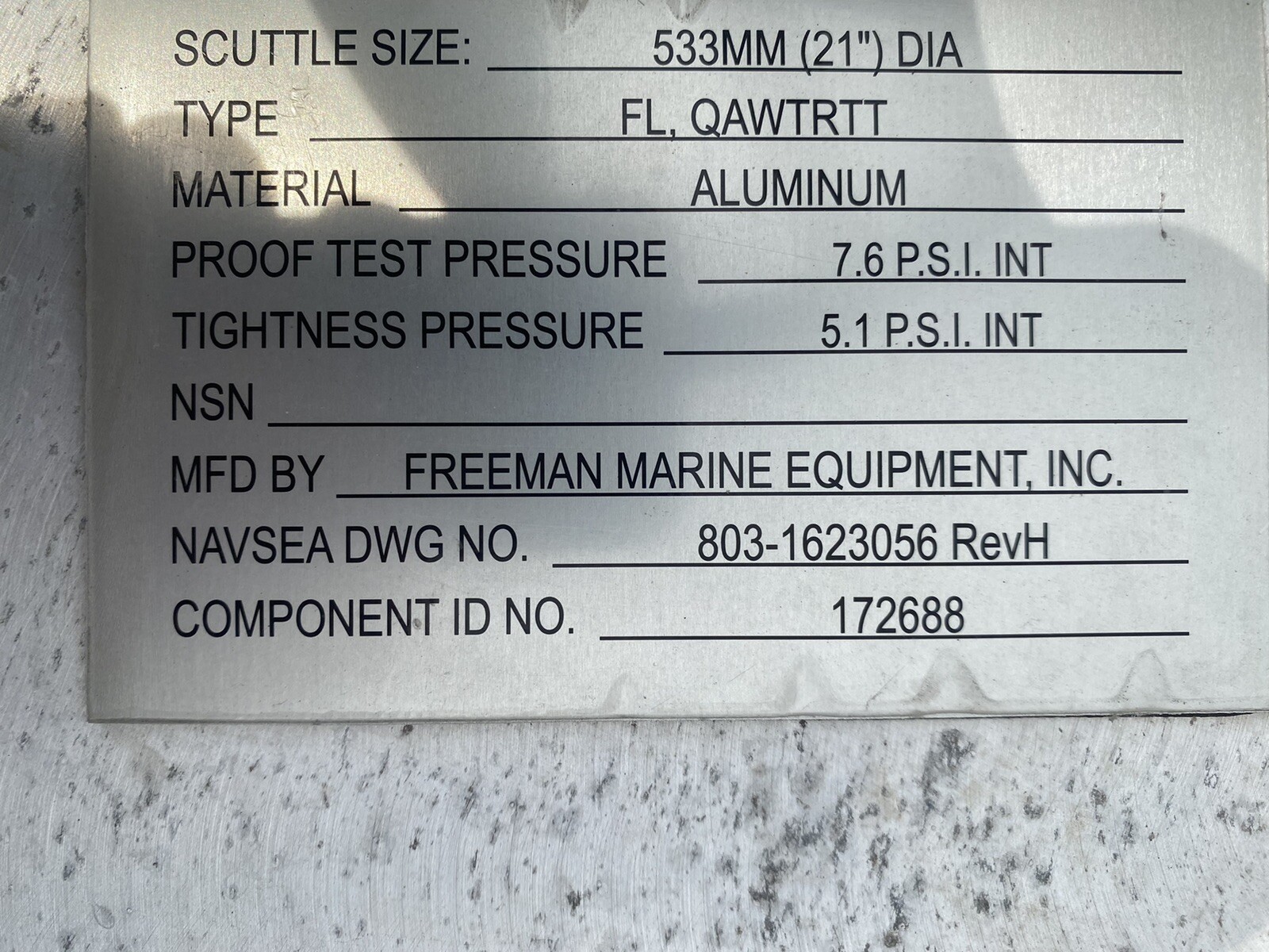 freeman marine watertight hatch scuttle 21'' diameter opening flush ...