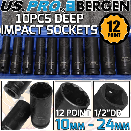 US PRO 12 Point DEEP IMPACT Socket Set 1/2" Drive Long Reach Impact ...