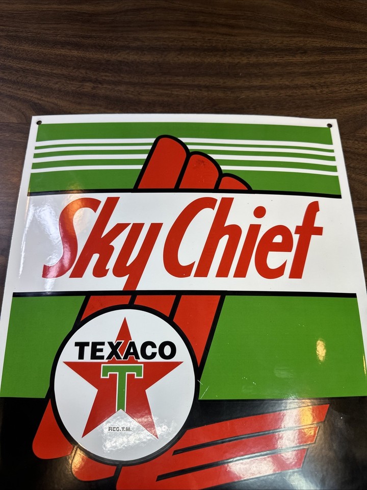 SKY CHIEF TEXACO GASOLINE SIGN Porcelain Heavy Garage 13’ X 16 ...