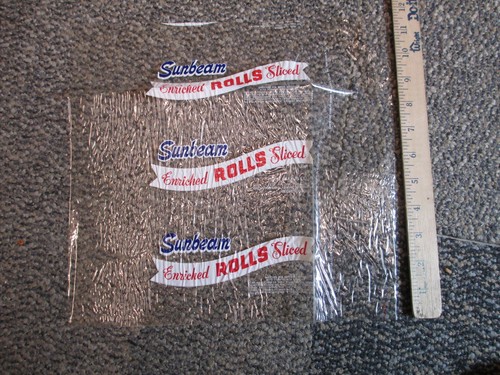 SUNBEAM enriched rolls food cello bread loaf wrapper sample 1950s ...