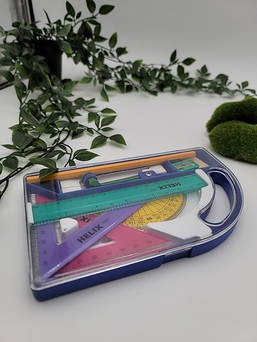 Vtg 80s 90s Helix Math Set Protractor & More In Ccase | eBay