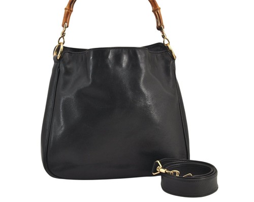 Authentic GUCCI Vintage Bamboo 2Way Shoulder Hand Bag Purse Leather ...