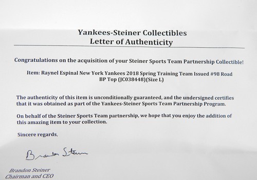 2018 New York Yankees Raynel Espinal #98 Game Issued P Used Navy ...