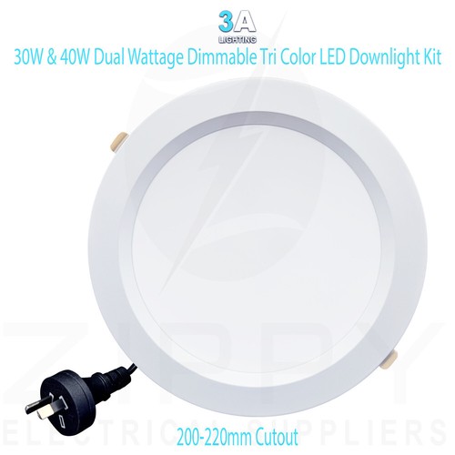 30W & 40W Dual Wattage Dimmable Tri Color LED Downlight Kit | 200-220mm ...