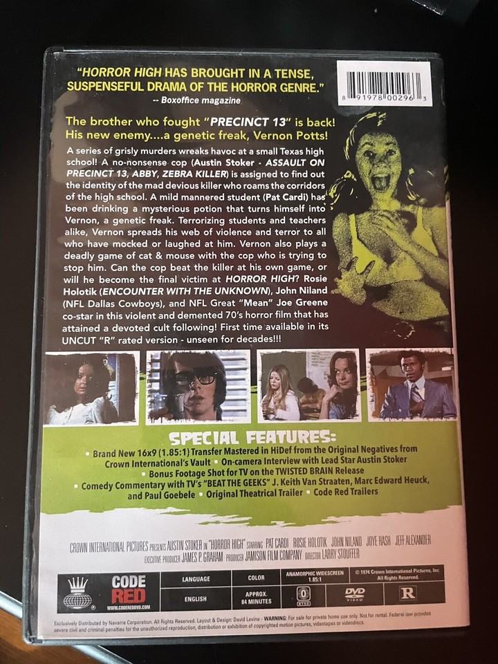 Horror High 1974 Code Red Uncut DVD Slasher 891978002963 | eBay