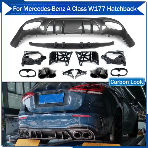 For Mercedes A Class W177 A45 Look Rear Diffuser & Exhaust Tip Carbon ...