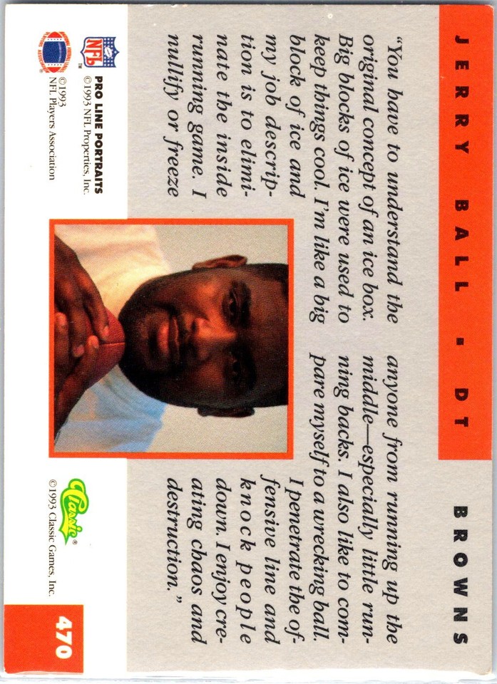 1993 Pro Line Portraits #470 Jerry Ball | eBay