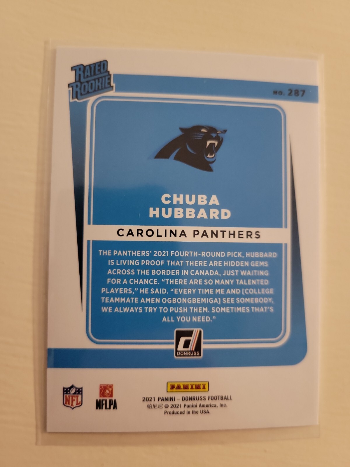 2021 Donruss #287 Chuba Hubbard RC Rookie Panthers Rated Rookies ID ...