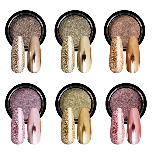 Chrome Nail Powder Set: 6 Colors Metallic Gold Chrome Nail Powder ...