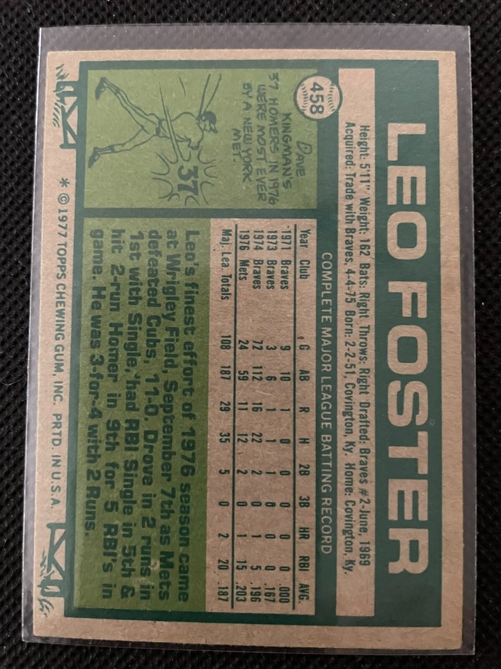 1977 TOPPS # 458 LEO FOSTER | eBay