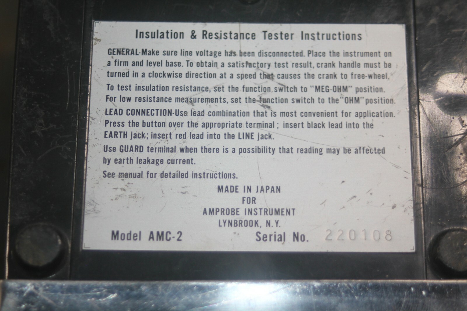 Amprobe Amc-2 Hand Cranked Megohmmeter Insulation Tester for sale ...