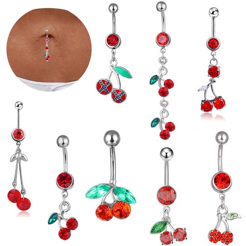 Cherry Pendant Belly Button Ring Dangle Body Belly Piercing Fruit Belly ...