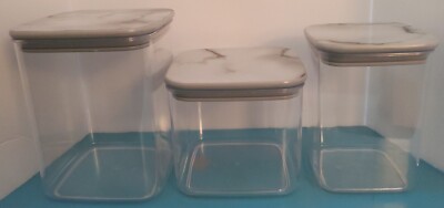 Square Clear Acrylic Canisters with Slate Look- Rubber Gasket Lids.. 3 ...