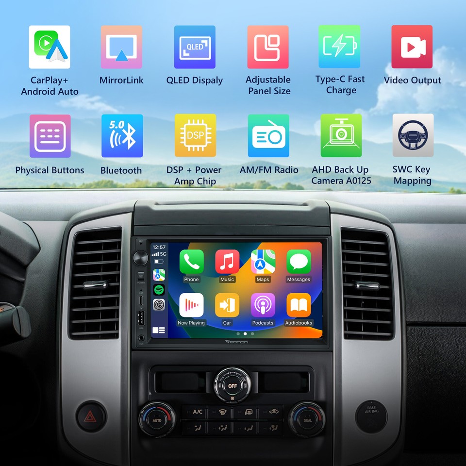 Wireless Android Auto Apple CarPlay Stereo 7" QLED Touch Screen Car GPS ...