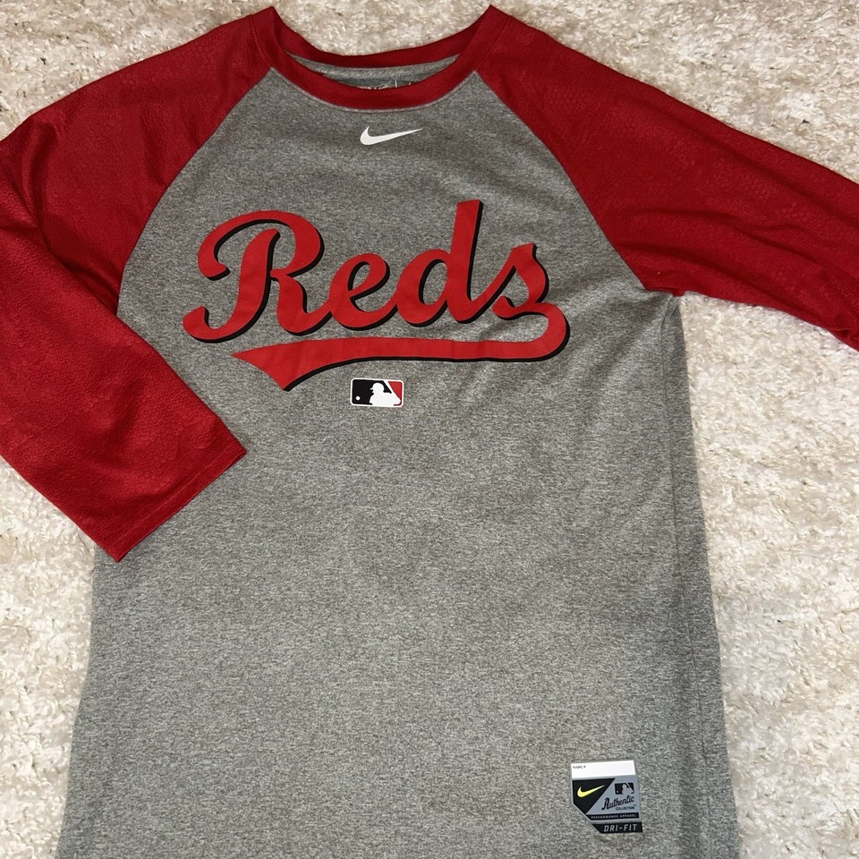 Nike Cincinnati Reds Shirt Men's Baseball 3/4 Sleeve Red/Grey Small | eBay