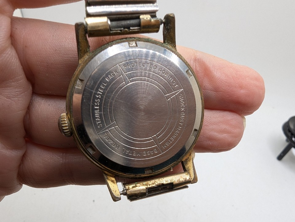Vtg Vantage Hamilton Watch Mens Gold Tone 17 Jewels W/Speidel Stretch ...