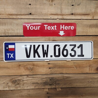 EURO STYLE TAG BMW European license plate, ANY TEXT, TEXAS STATE FLAG ...
