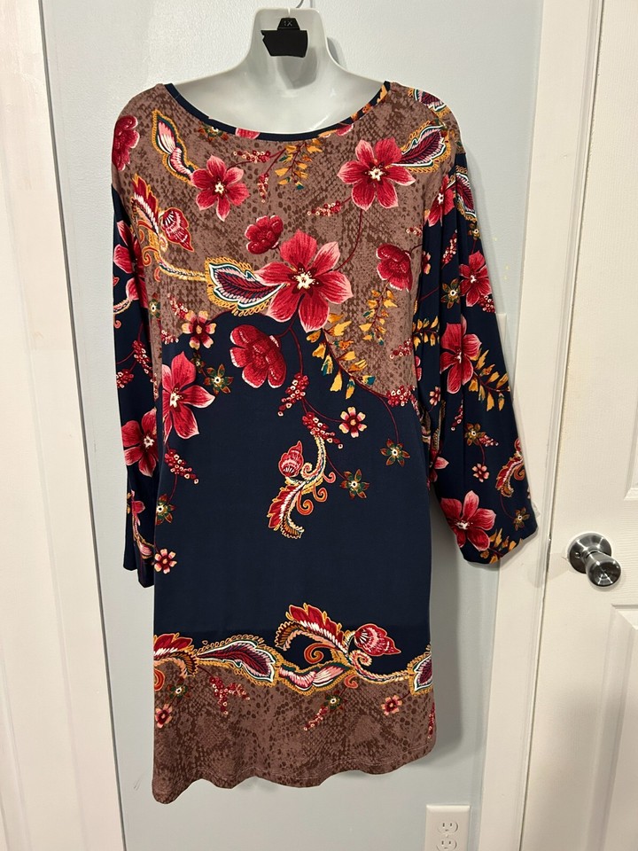 NWT JM Collection Intrepid Blue Floral Multi Top with 3/4 to LS Plus ...