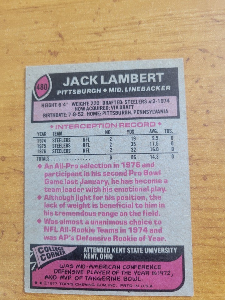 Jack Lambert AP Card 1977 Topps #480 | eBay