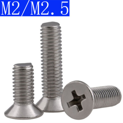M2 M2.5 2mm 304 Stainless Steel Phillips FLAT HEAD Machine Screw DIN ...