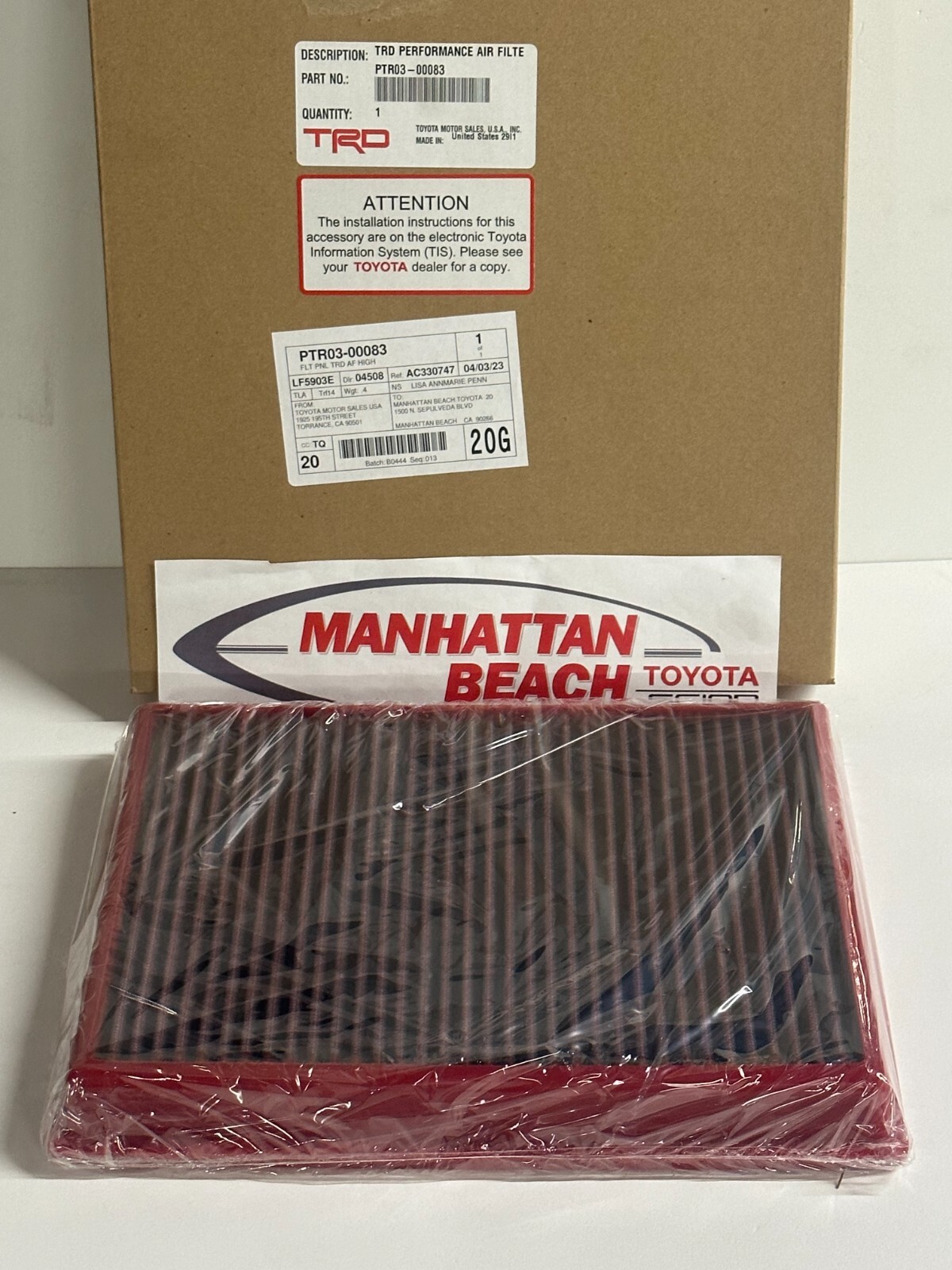 2012-2024 4RUNNER AIR FILTER TRD HIGH PERFORMANCE TOYOTA TRD NEW 4.0L ...