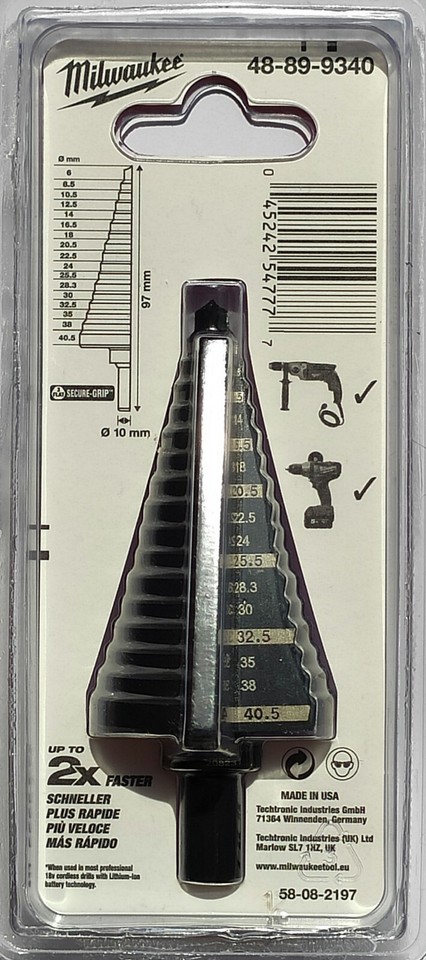 MILWAUKEE STEP DRILL BIT 6 - 40.5MM (17 STEPS) - MILWAUKEE 48899340 ...