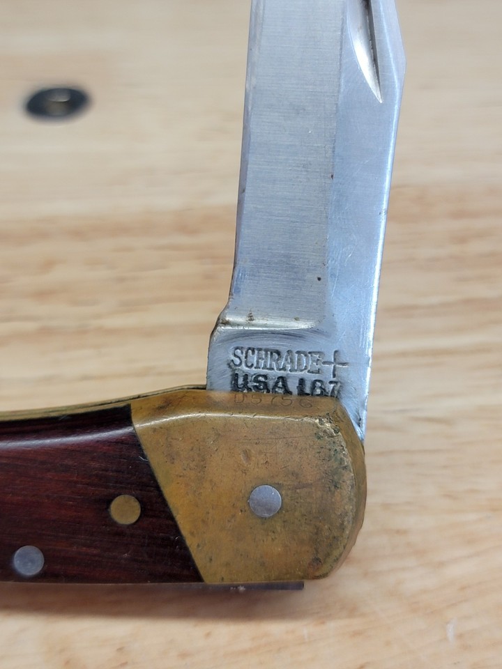Vintage Schrade LB7 USA Lockback Folding Knife Brass & Wood Made in USA ...