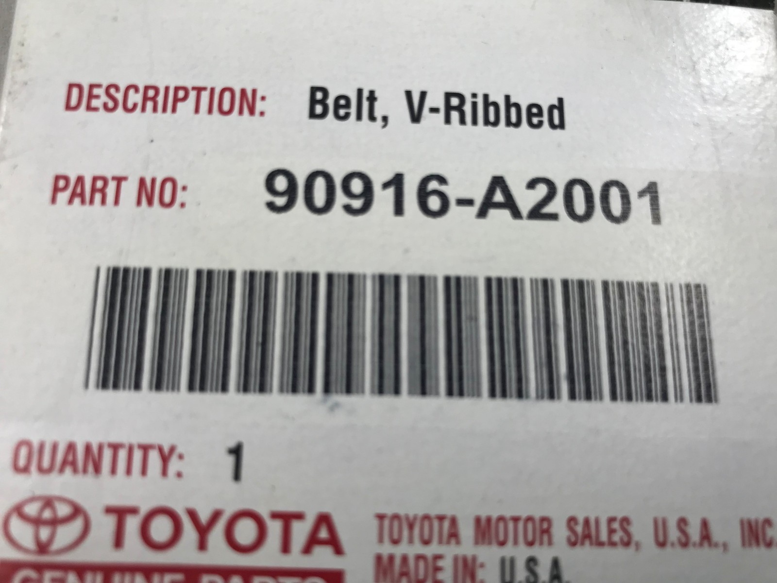 Toyota OEM Serpentine Belt 90916-A2001 4.0 Liter Tacoma Tundra 2005 ...