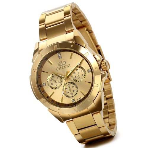 Men's Luxury 3-Dials Gold Tone Stainless Steel Quartz Analog Wrist ...