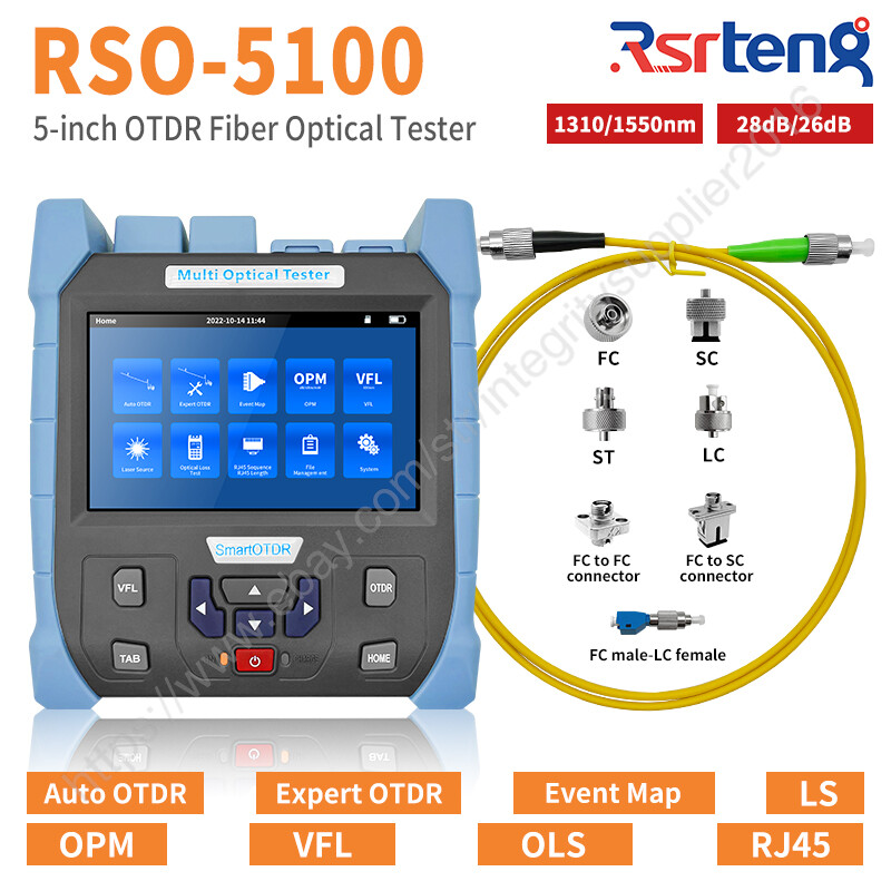 Rsrteng RSO-5100 OTDR Tester SM 1310/1550nm 28/26dB Fiber Optic Tool LS ...
