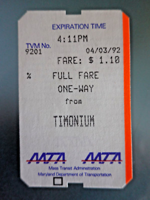 Baltimore MTA LRT ticket 1992 | eBay