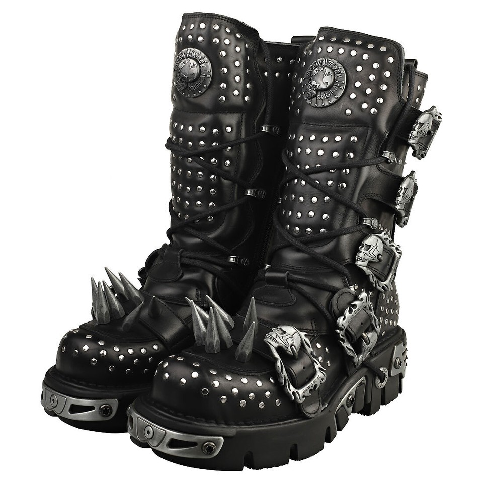 New Rock Boot Metallic M-1535-s1 Unisex Black Silver Platform Boots ...