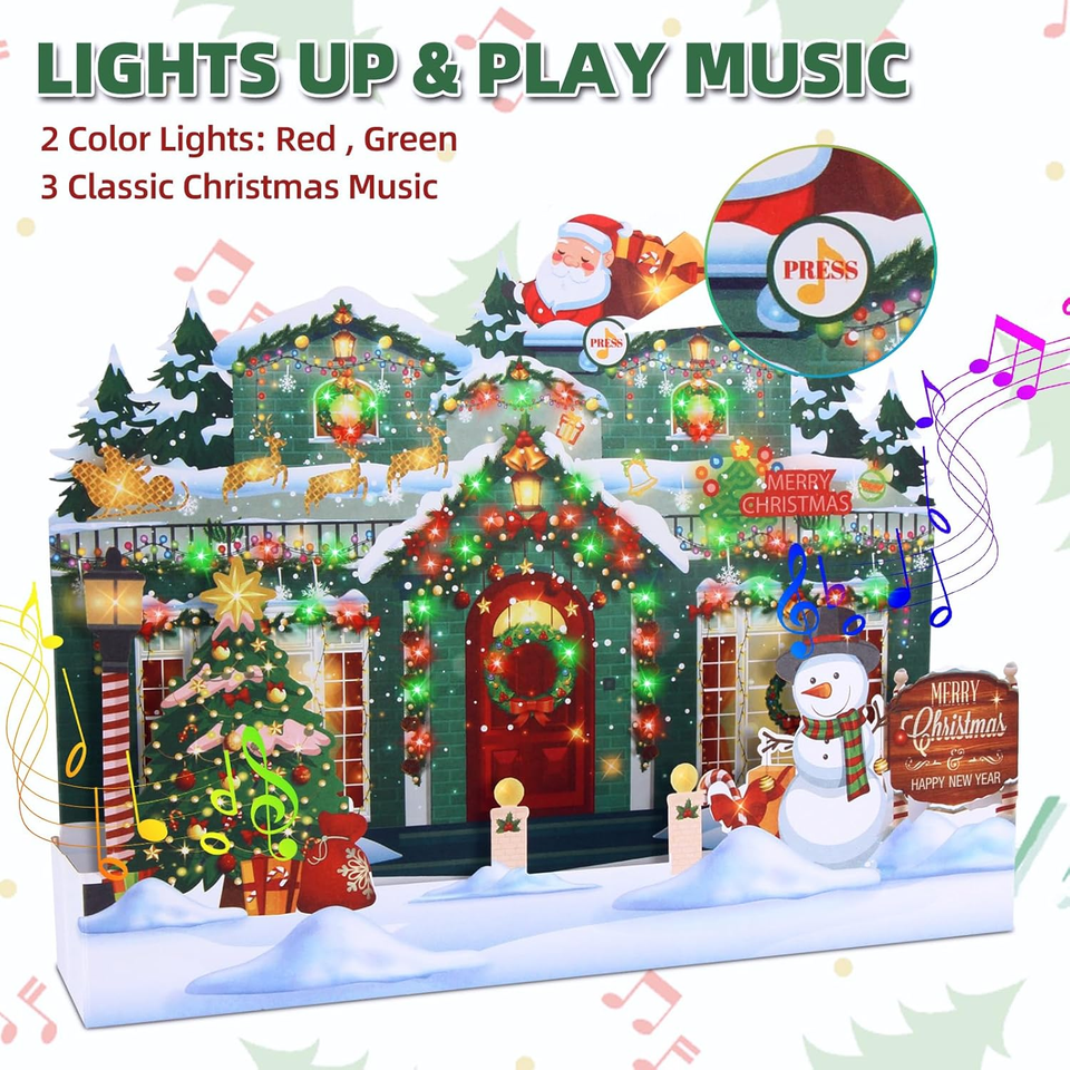 3D Pop up Christmas Cards with Music & Lights, Animated Christmas Card ...