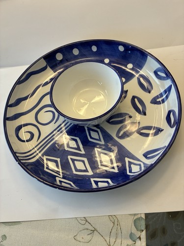Cardinal Blue Bayou Chip and Dip Set 2 Platter Bowl Handpainted Ceramic ...