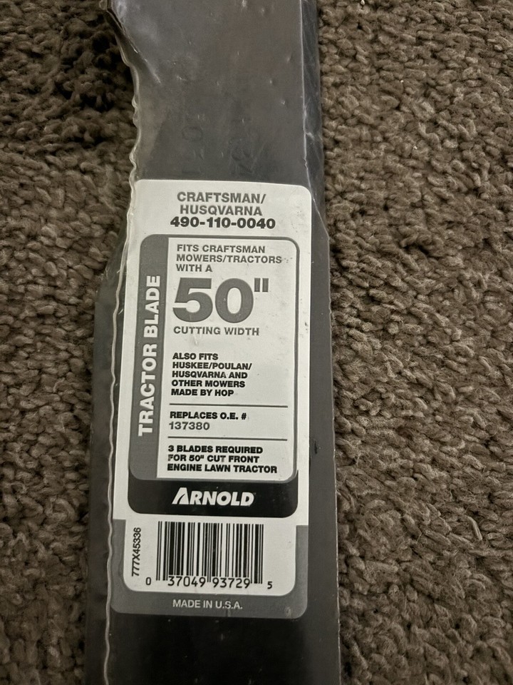 Arnold 50" Mower Tractor Blade 490-110-0040 Craftsman Husqvarna Poulan ...
